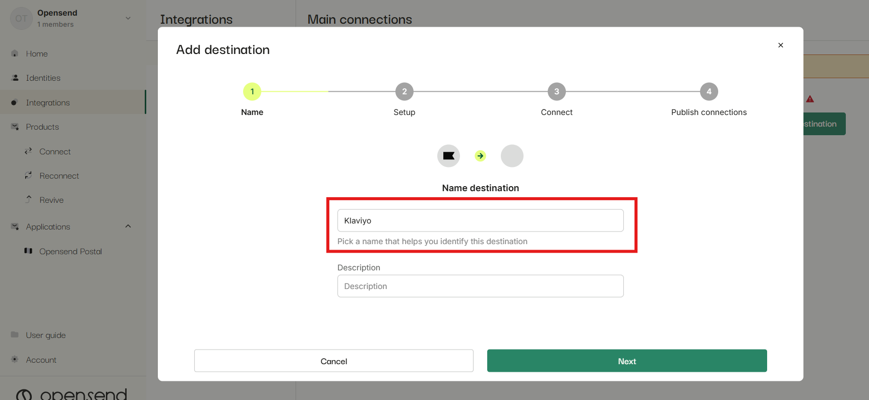 How do I integrate Opensend Connect into Klaviyo?