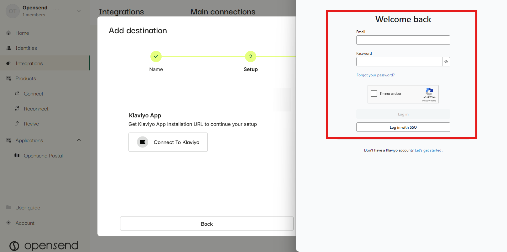 How do I integrate Opensend Connect into Klaviyo?