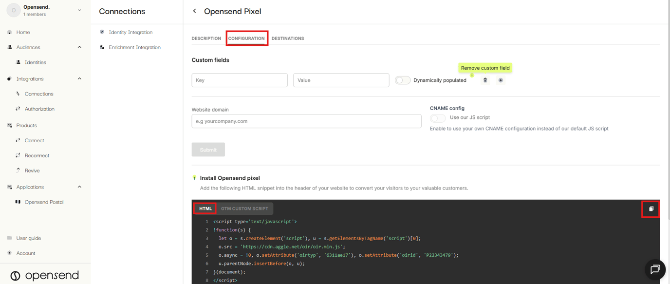 How do I install the Opensend Pixel on my website?