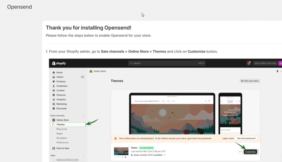 How do I install Opensend on my Shopify site?